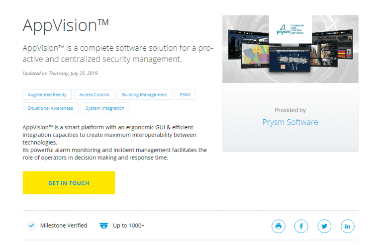 AppVision™ listed on Milestone Marketplace – Prysm Software